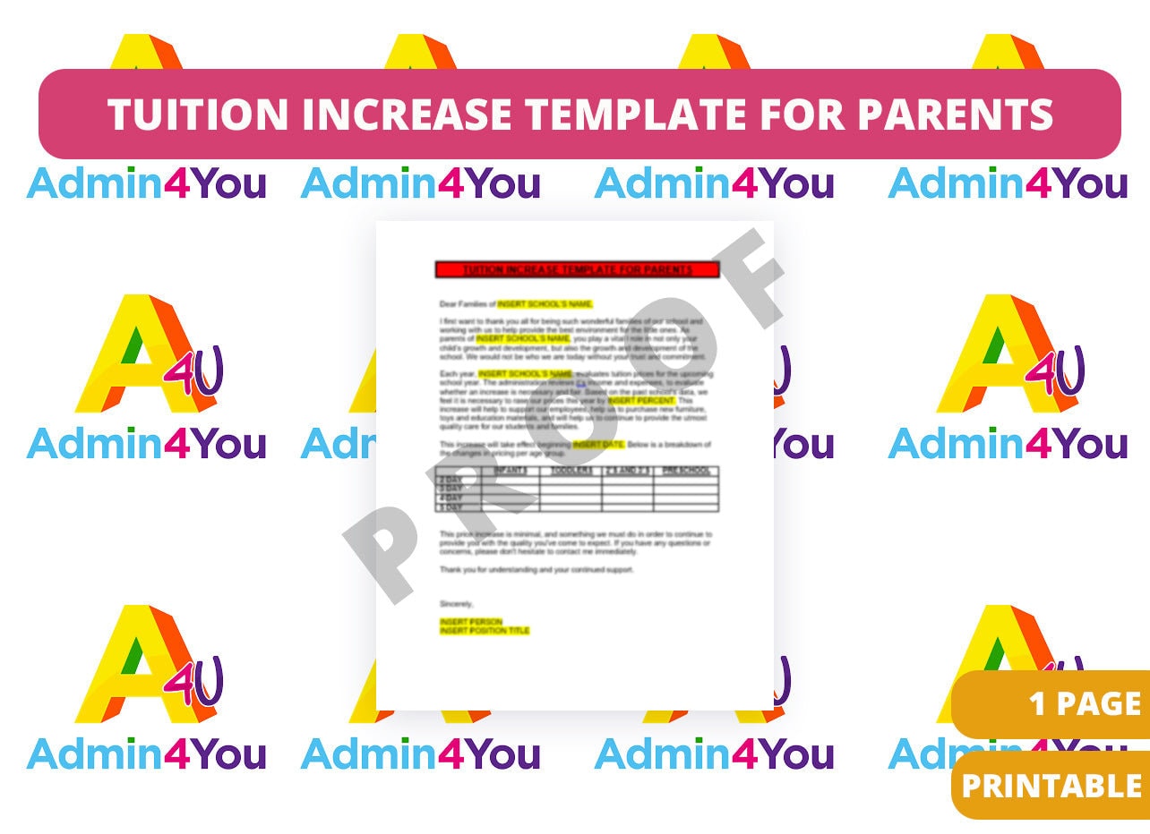 Tuition Increase Letter to Parents Template - Etsy