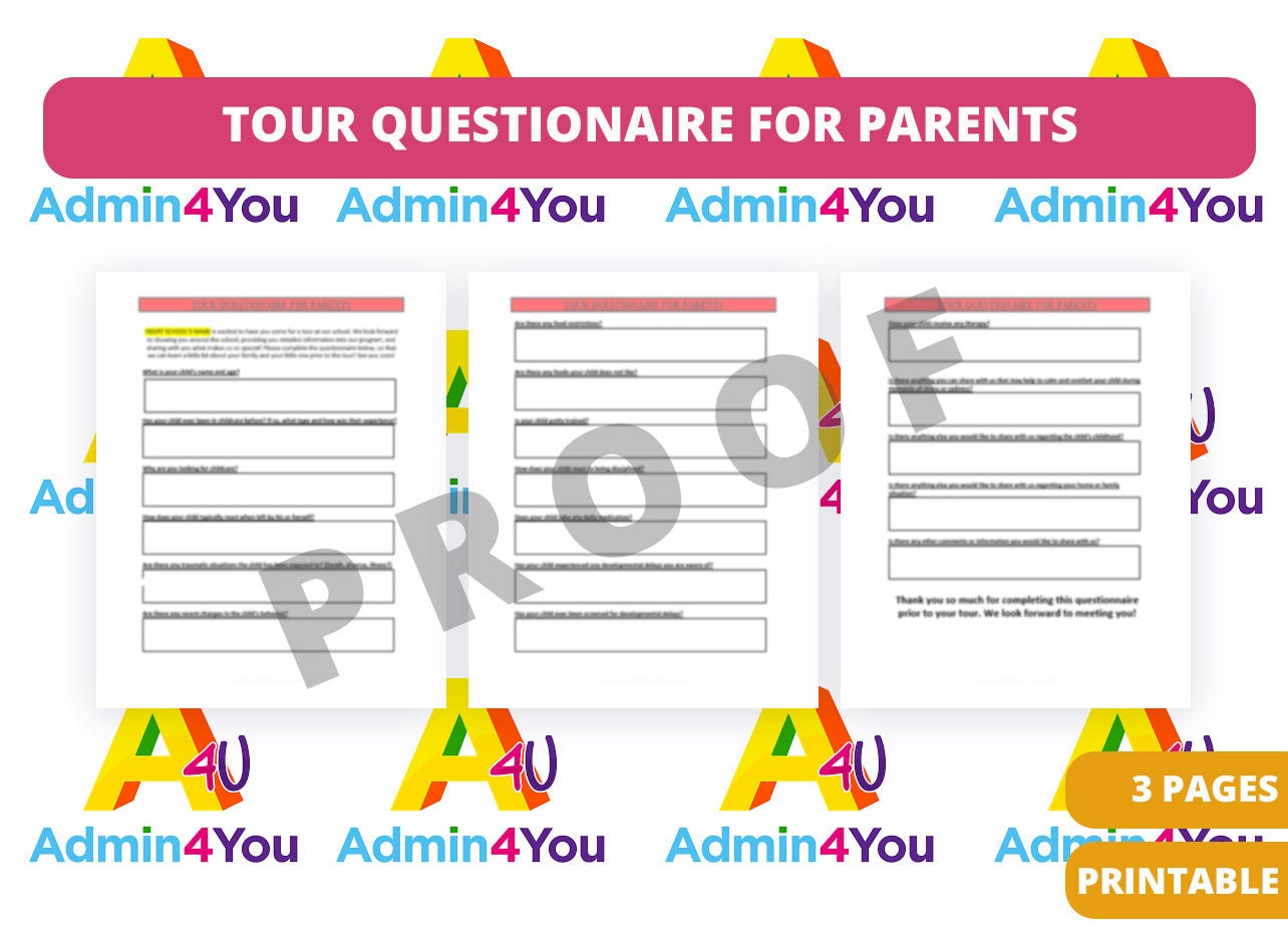 Tour Questionnaire for Parents, Guardians, and Families - Etsy