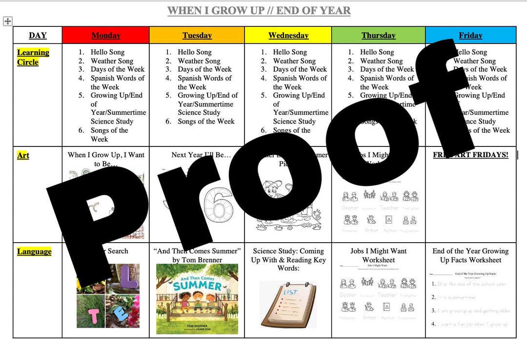 When I Grow up Weekly Lesson Plan - Etsy