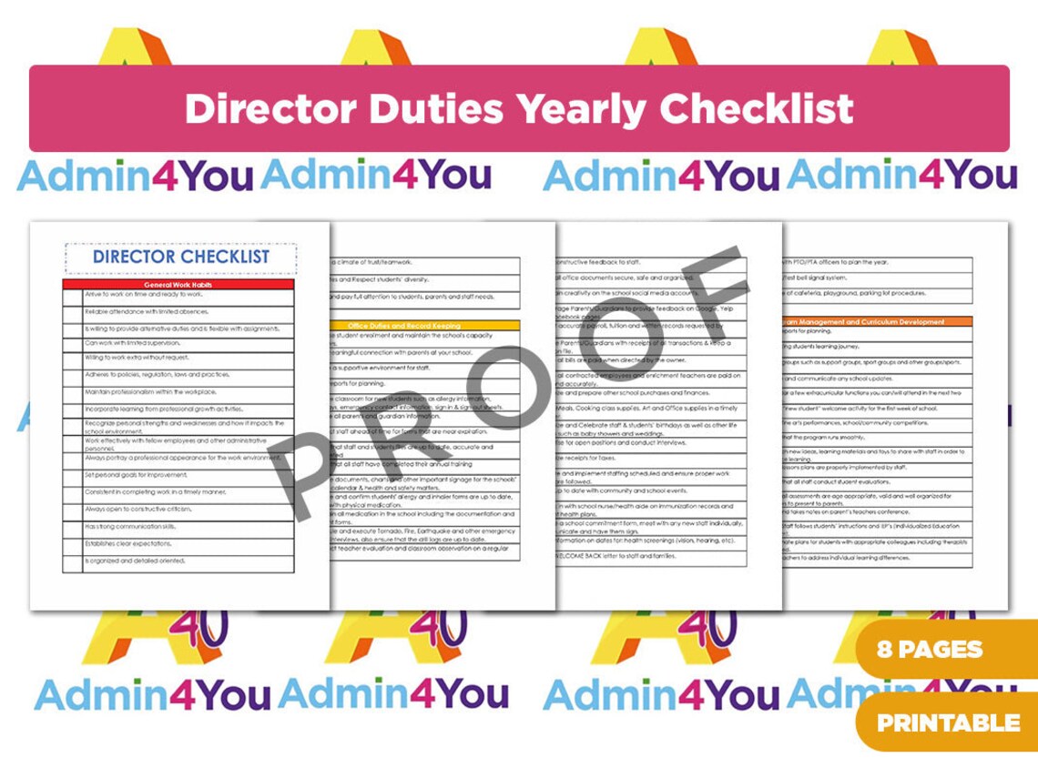 Director Duties Yearly Checklist SIMPLE VERSION - Etsy