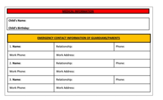 Student Medical/emergency Information Card | Etsy