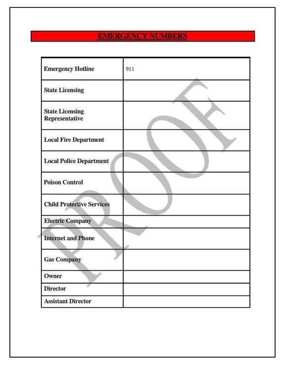 Emergency Phone Number Template | Etsy