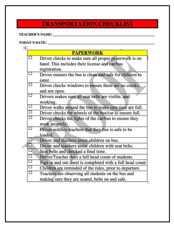 Transportation Safety Checklist | Etsy