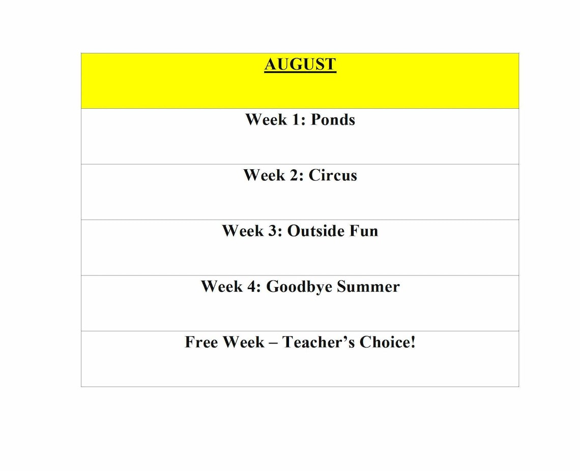 August Infant Lesson Plans - Etsy