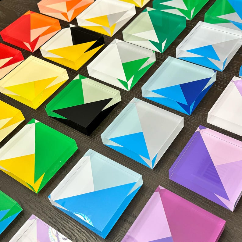 Acrylic Block Wall Art: Geometric Lucite Cubes, Custom Color Theme - Etsy