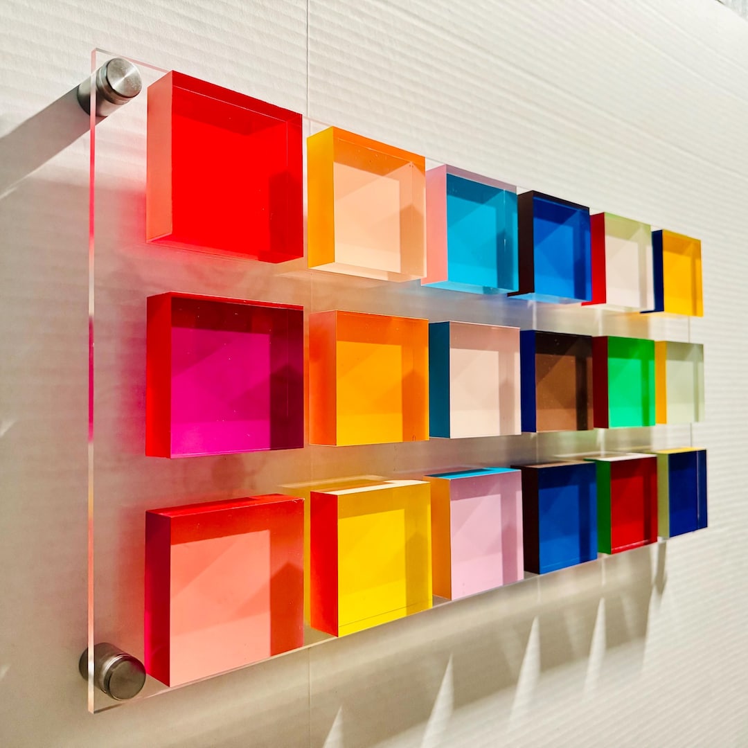 Large Acrylic Panel With Colorful Clear Blocks | Choose Size and Color ...