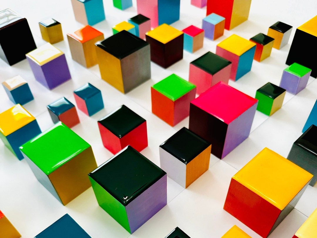 Set of Hand Painted Wooden Cubes of 3 Sizes With Epoxy Resin Top ...