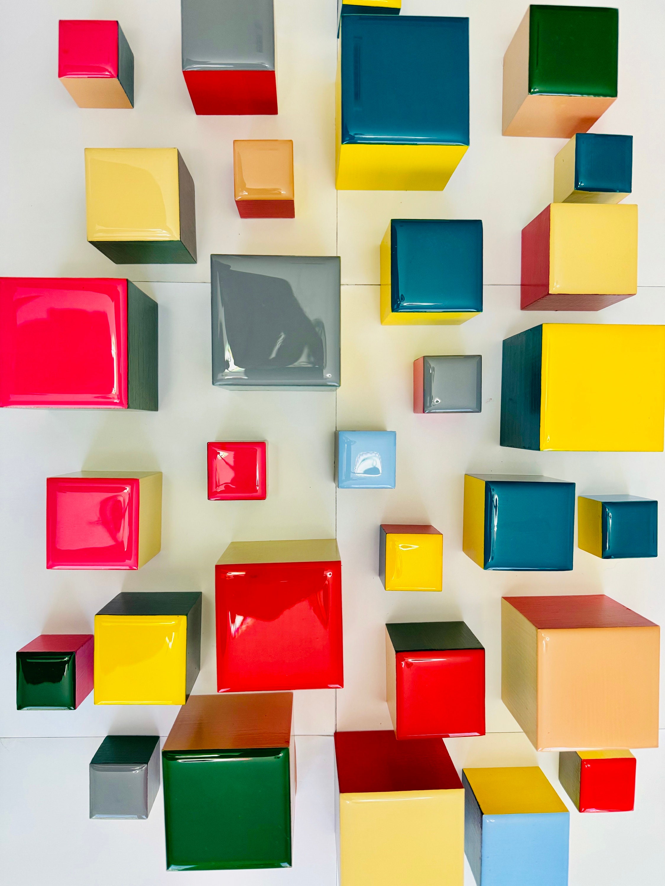 Packs of 20 Captivating 3D Wooden Wall Cubes in a Kaleidoscope of ...