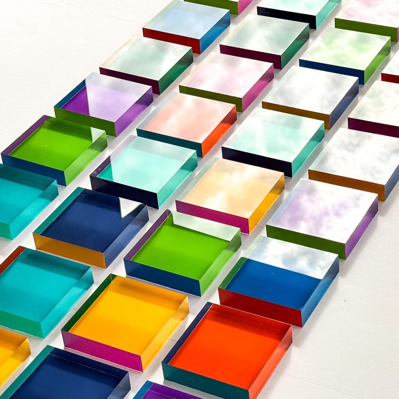 Jewel Tone Acrylic Block Wall Art: 3D Geometric Color Decor, Set of 32 ...