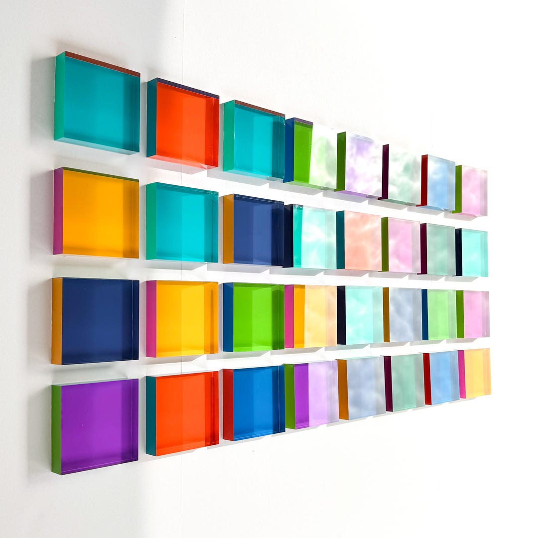 Jewel Tone Acrylic Block Wall Art: 3D Geometric Color Decor, Set of 32 ...