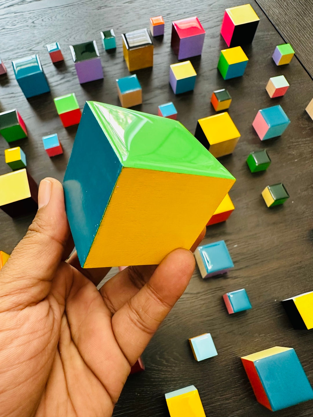 3d Wall Art.colored Blocks.painted Cube Art.wooden Wall Art.geometric ...