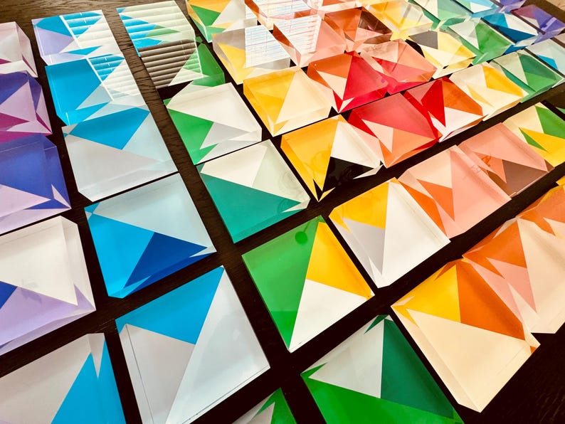 Acrylic Block Wall Art: Geometric Lucite Cubes, Custom Color Theme - Etsy
