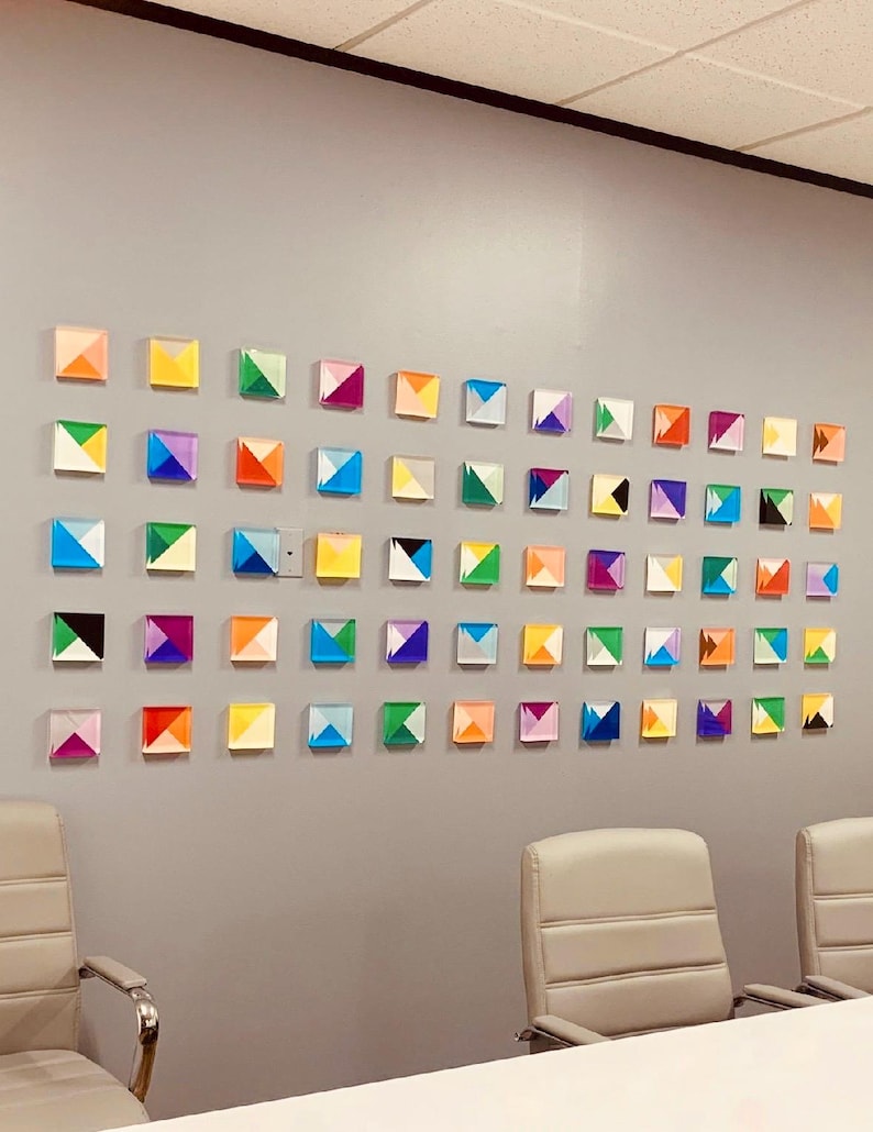 Acrylic Block Wall Art: Geometric Lucite Cubes, Custom Color Theme - Etsy