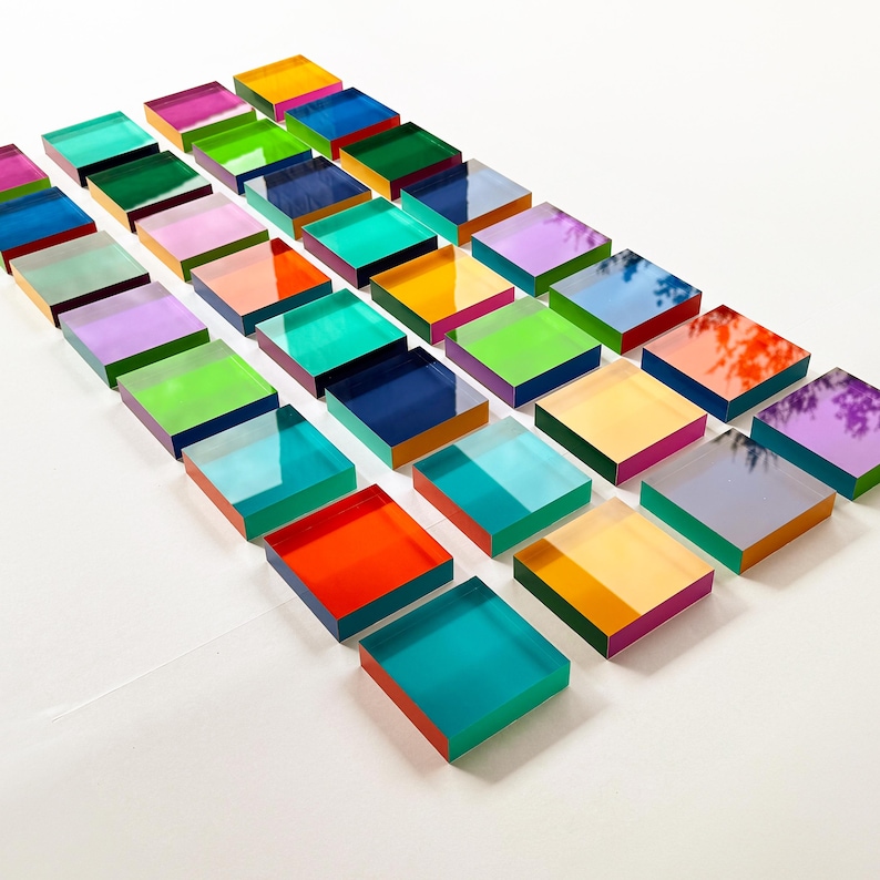 Jewel Tone Acrylic Block Wall Art: 3D Geometric Color Decor, Set of 32 ...