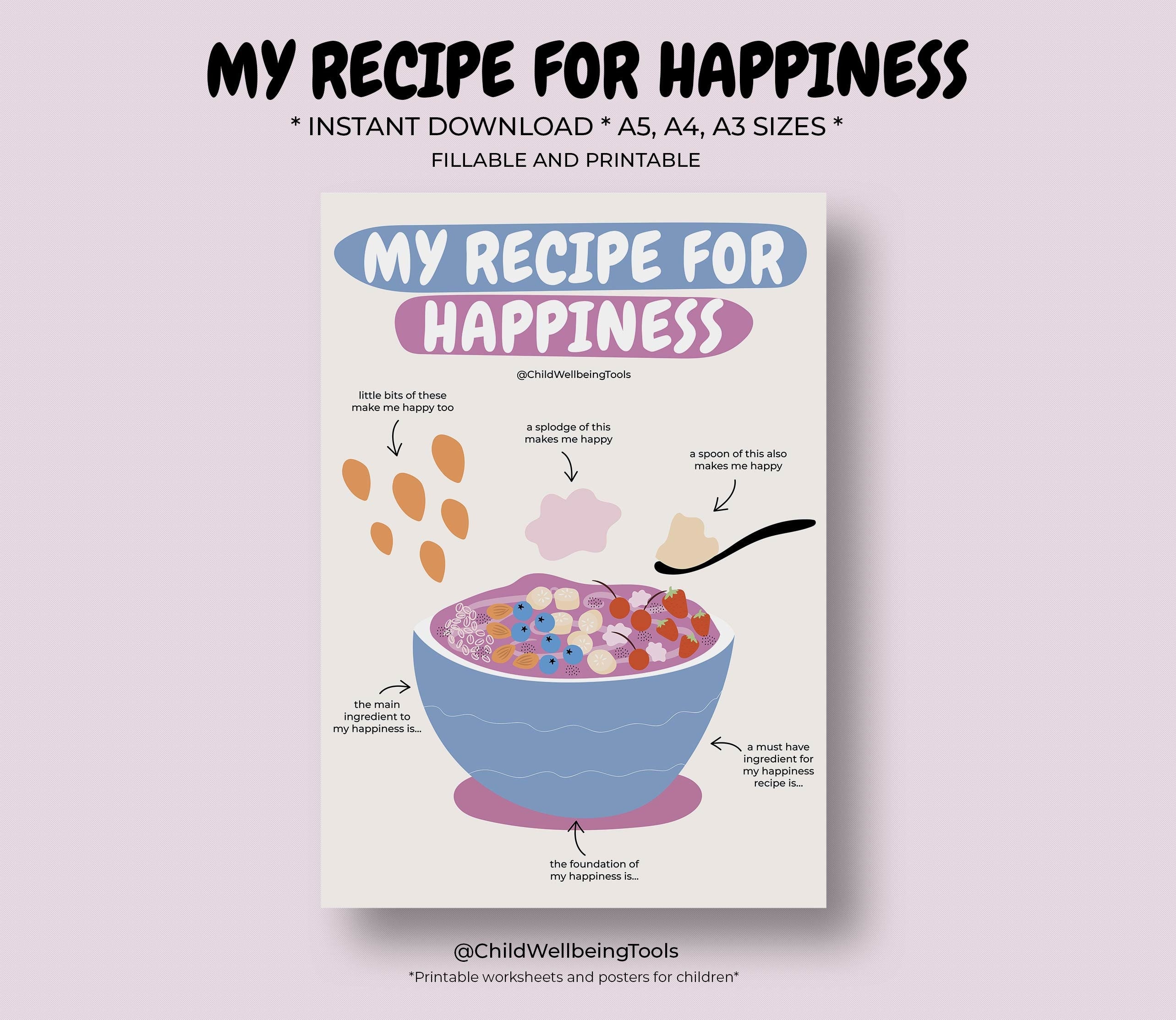 HAPPINESS RECIPE Printable Worksheet Journal Children Emotional ...