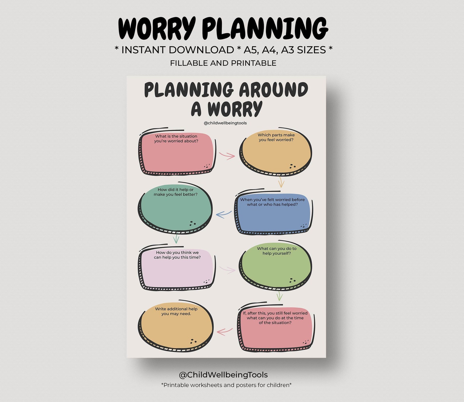 WORRY PLANNING Printable Worksheet for Kids Stress Management Journal ...