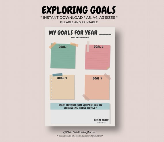 Goal Setting Printable Worksheet Children Kids Journal Insert | Etsy UK