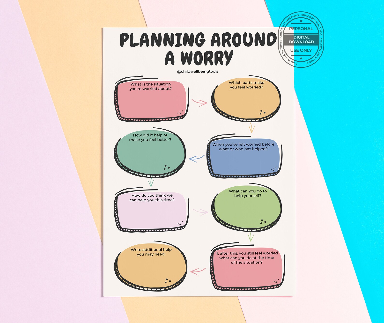 WORRY PLANNING Printable Worksheet for Kids Stress Management Journal ...