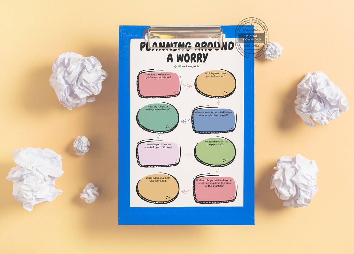 WORRY PLANNING Printable Worksheet for Kids Stress Management Journal ...
