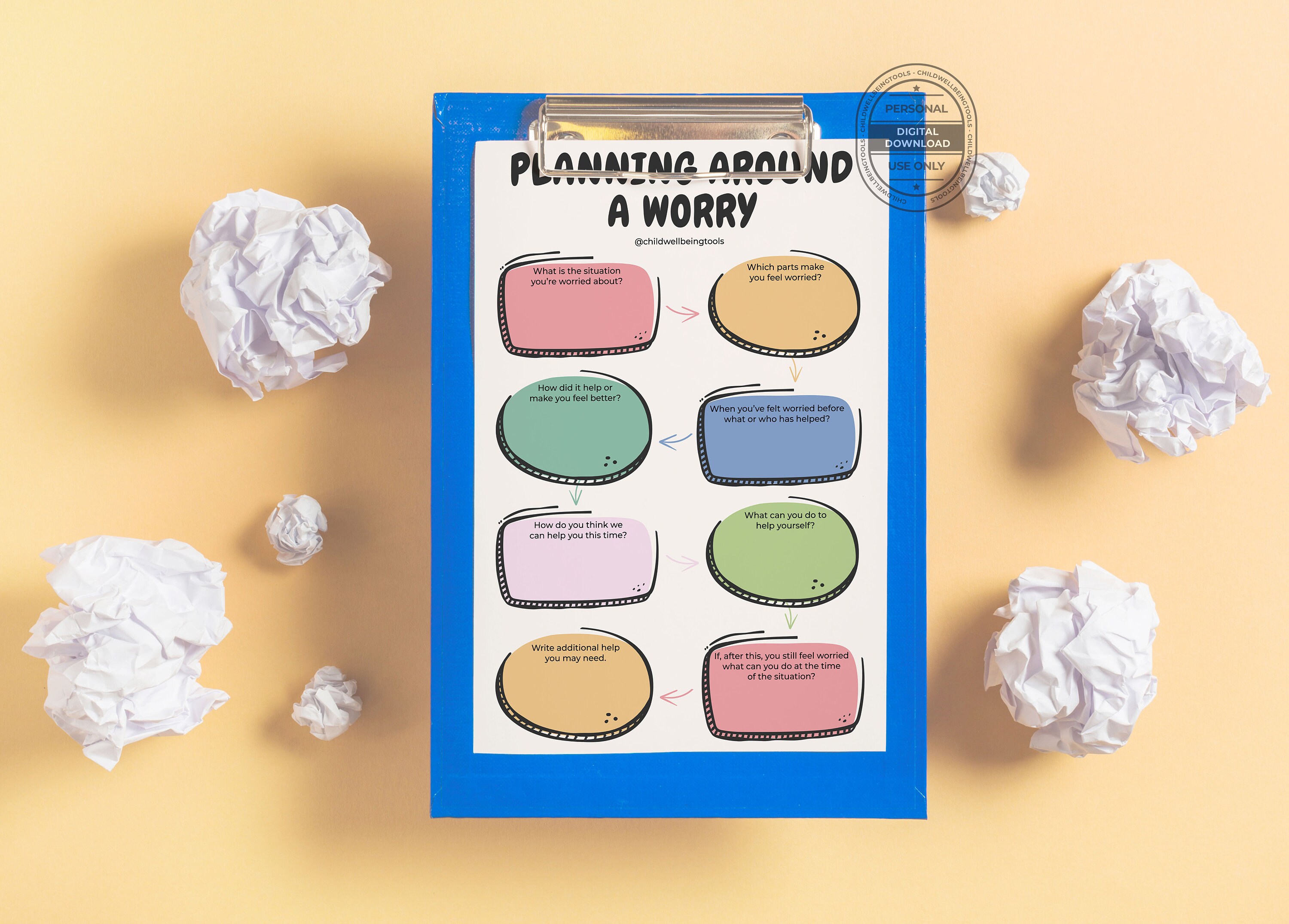 WORRY PLANNING Printable Worksheet for Kids Stress Management Journal ...