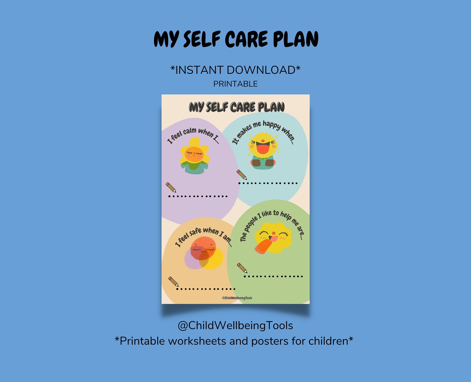 Kids Childrens Self Care Plan DIGITAL Printable Journal Tool, Self Care ...