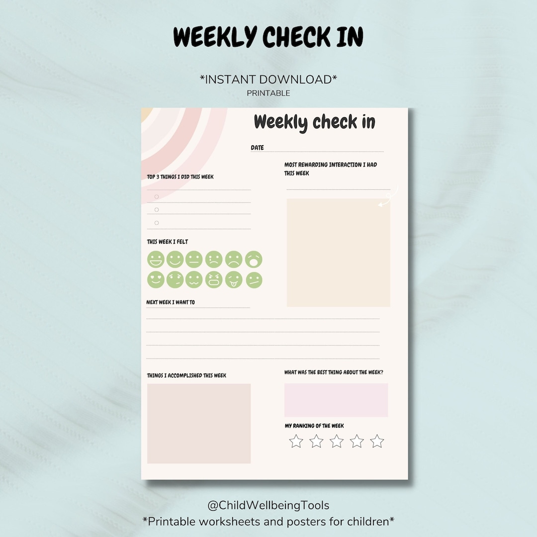 Weekly Check in Printable Worksheet Children Journal Insert Template ...