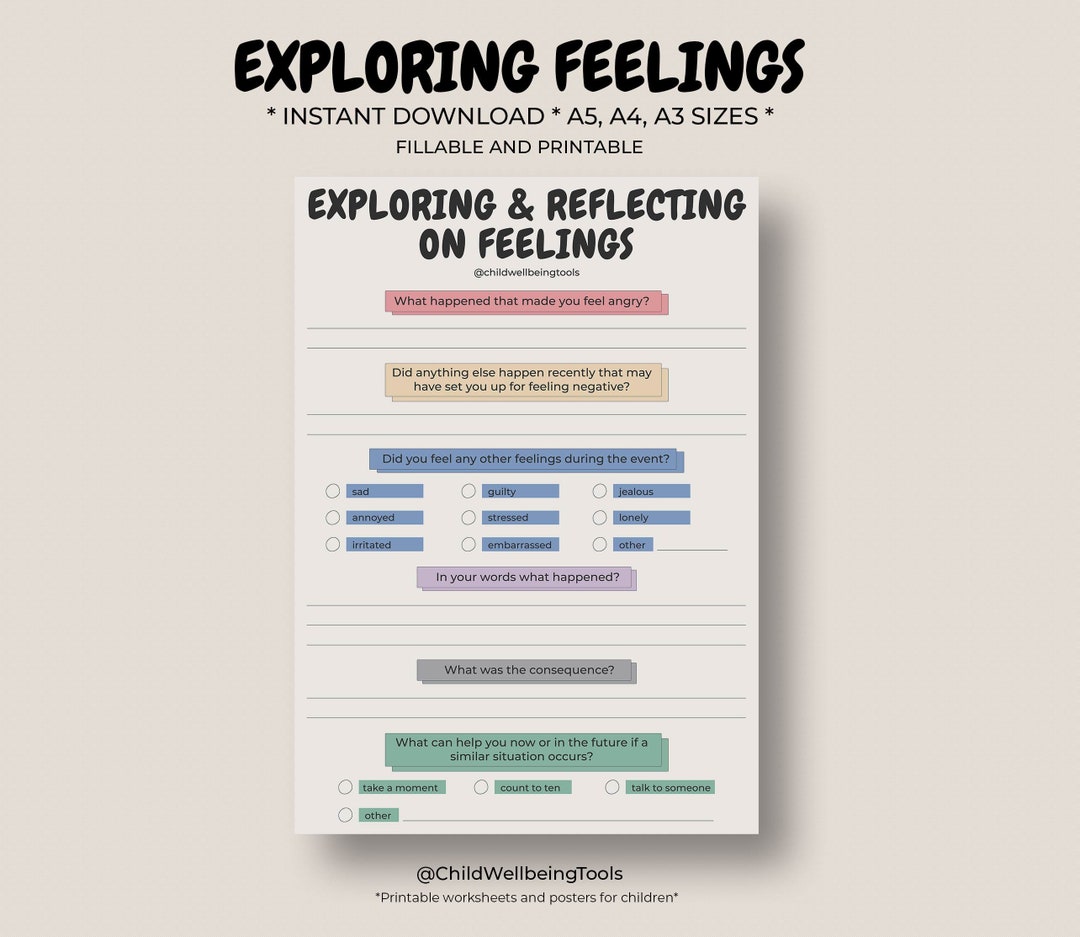 Feelings Reflection Worksheet for Kids, Emotion Regulation (digital ...