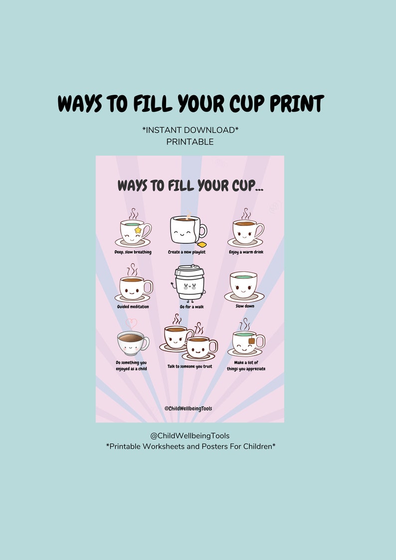 Ways to Fill Your Cup Wellbeing DIGITAL Print Mental Health Poster Art ...