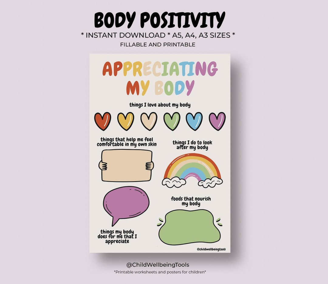 Body Positive Printable Worksheet Kids Planner Journal Insert Template ...