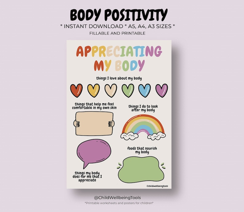 Body Positive Printable Worksheet Kids Planner Journal Insert Template ...