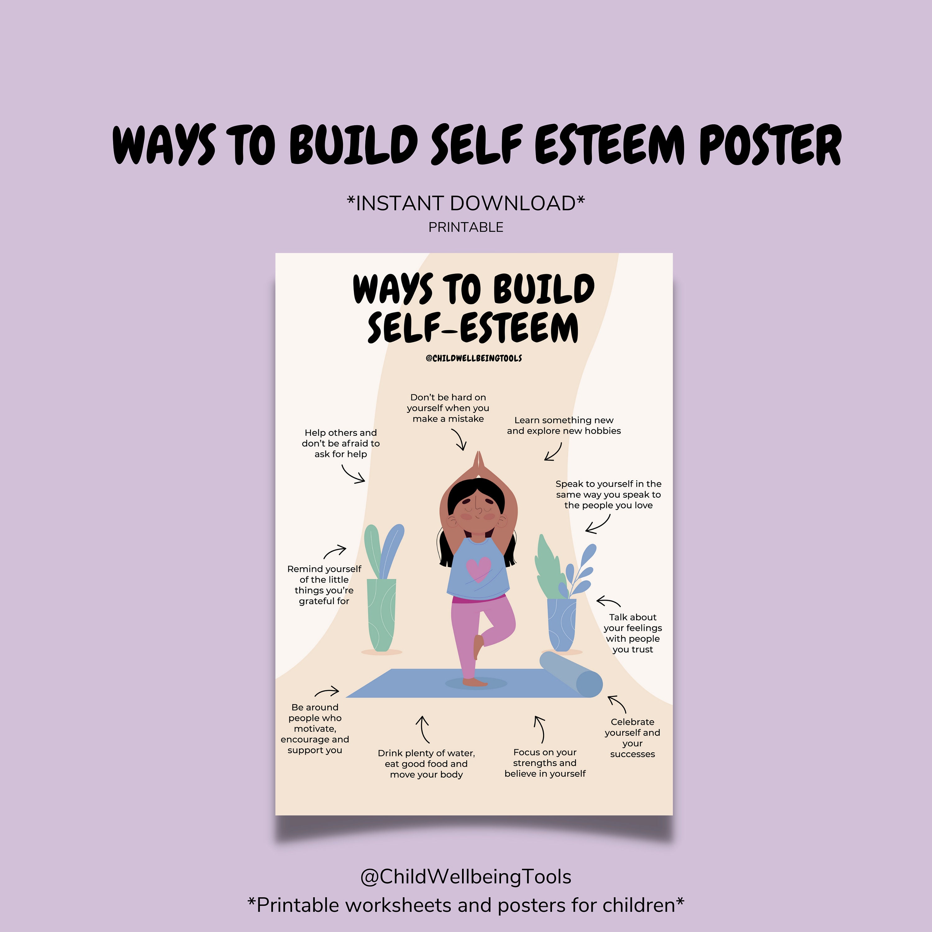 SELF ESTEEM Printable Poster Journal Insert Template Children Social ...