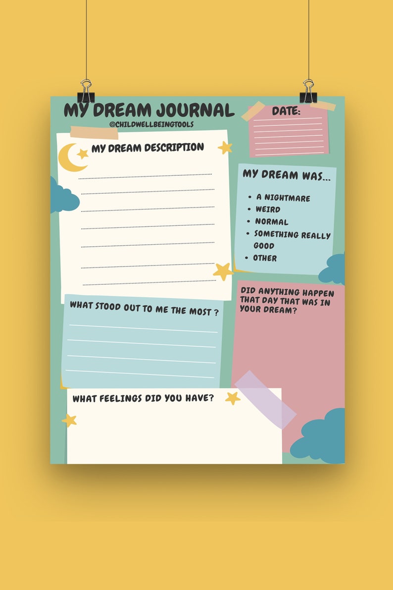 My Dream Journal Printable Worksheet Children Kids Insert - Etsy