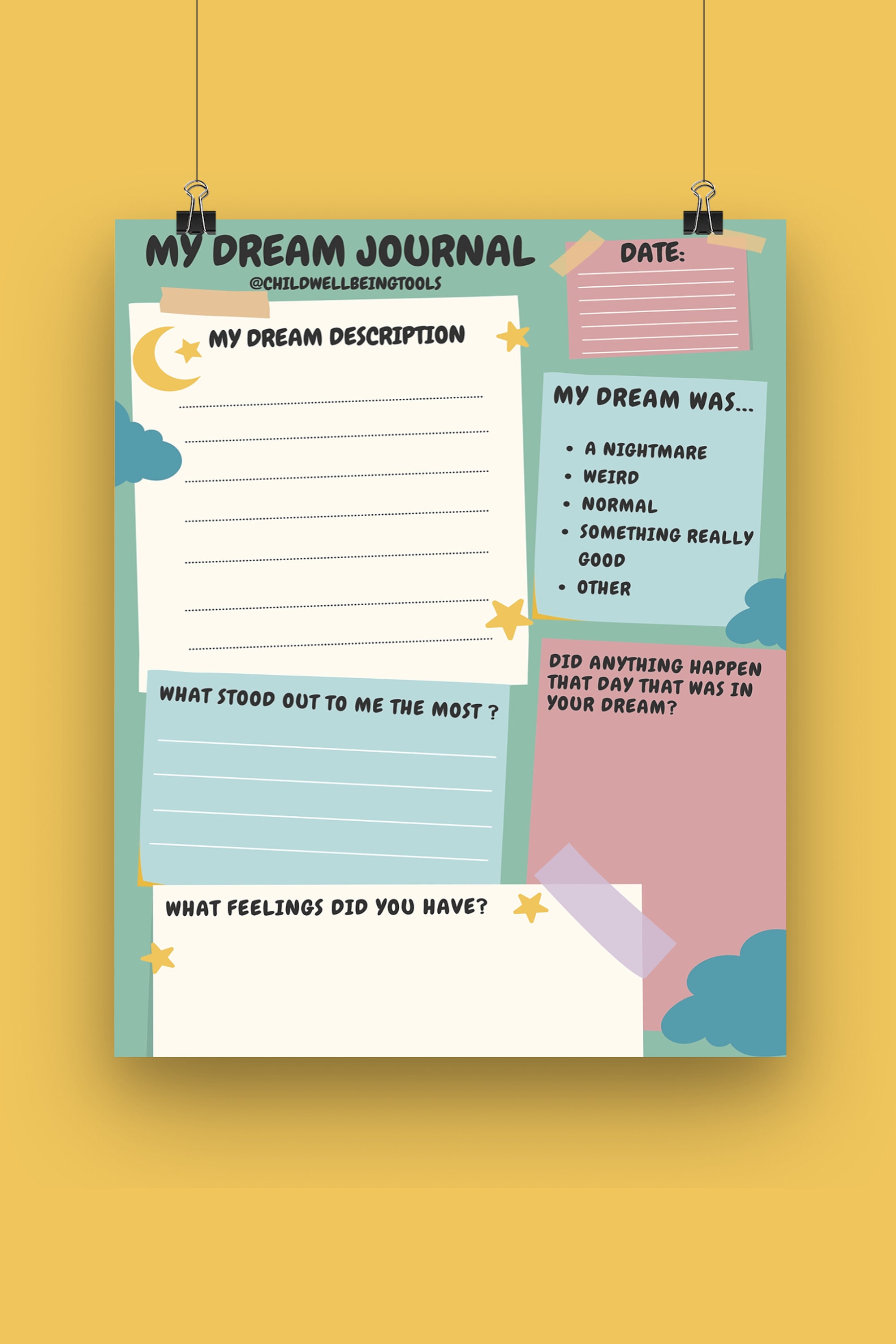 My Dream Journal Printable Worksheet Children Kids Insert - Etsy