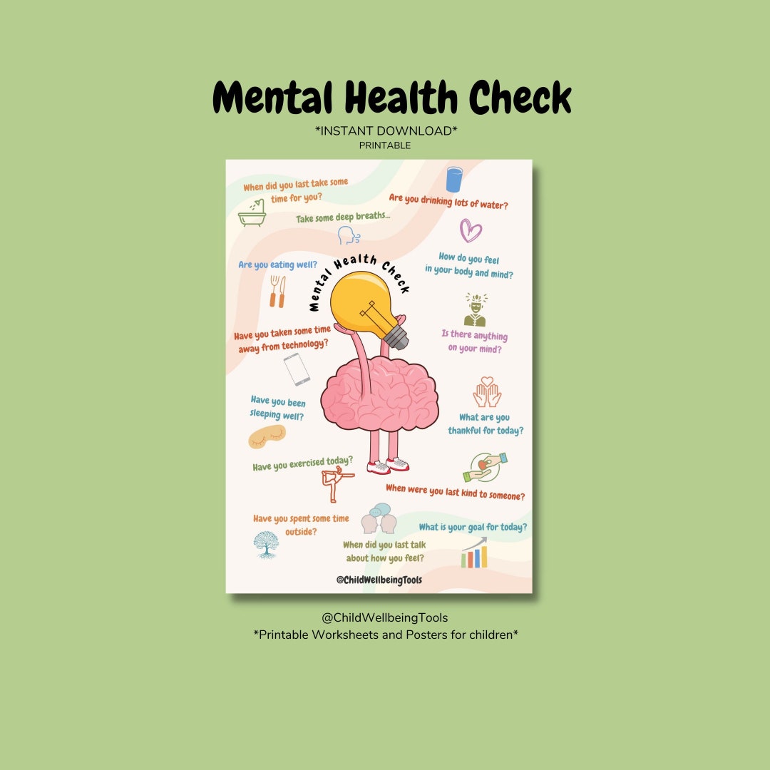 Mental Health Check DIGITAL Print Children Room Classroom Poster Kids ...