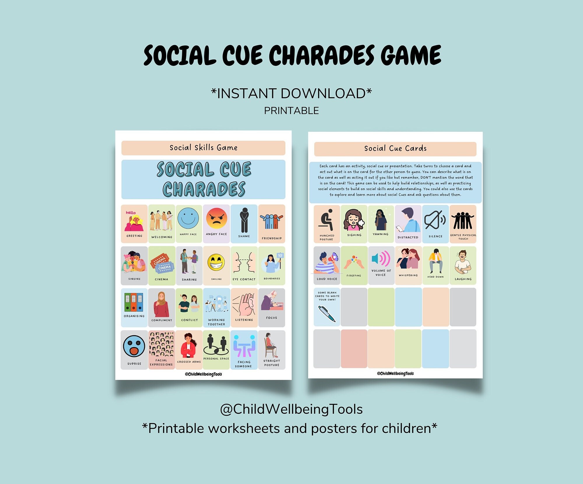Social Cue Charades Game, Printable ASD Support (digital Game) - Etsy ...