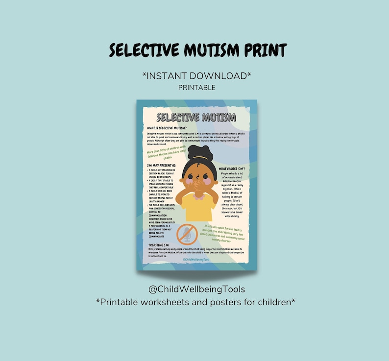 SELECTIVE MUTISM DIGITAL Print Printable Informational Poster Mental ...