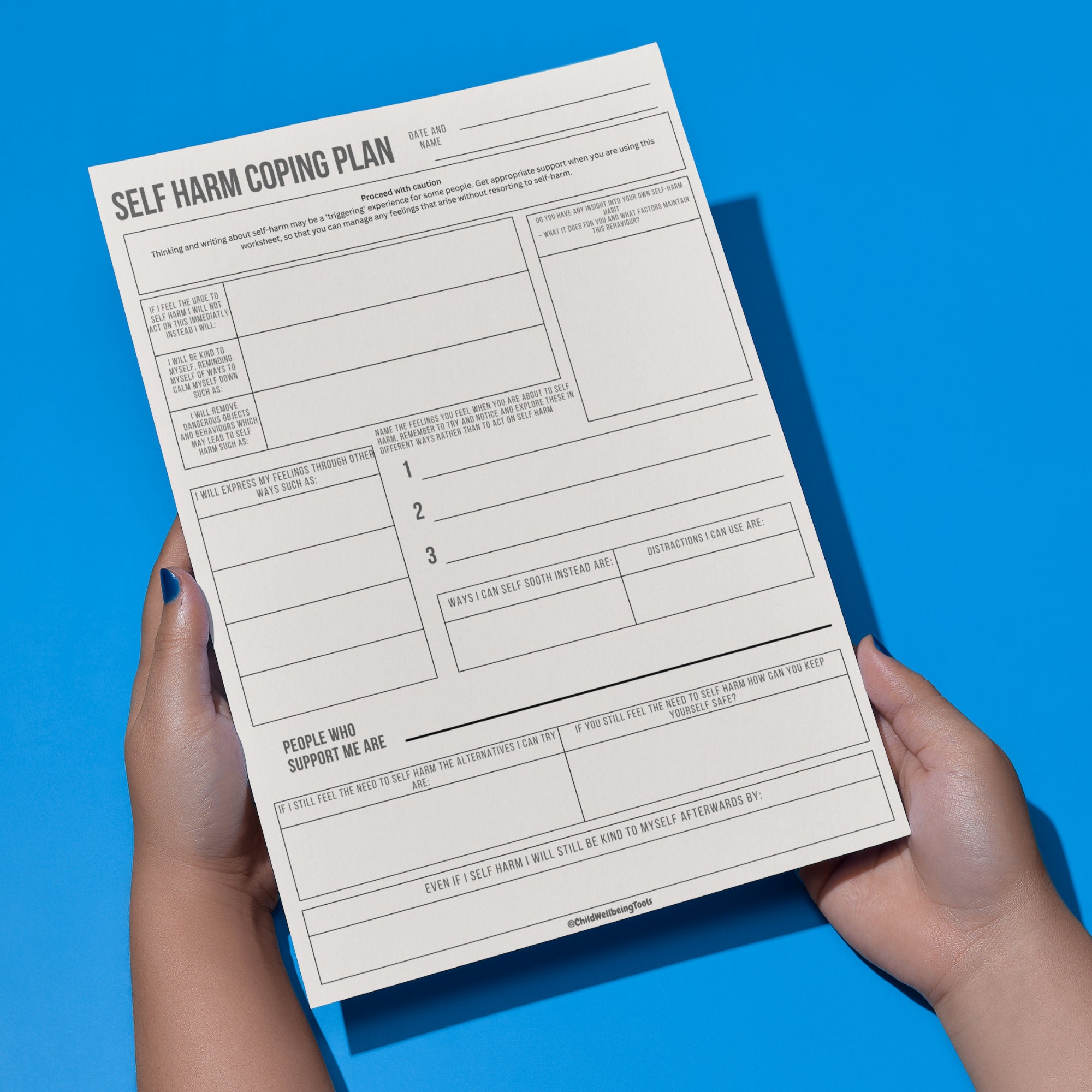 SELF HARM Coping Plan Support Help Plan DIGITAL Self Harm Coping Plan ...