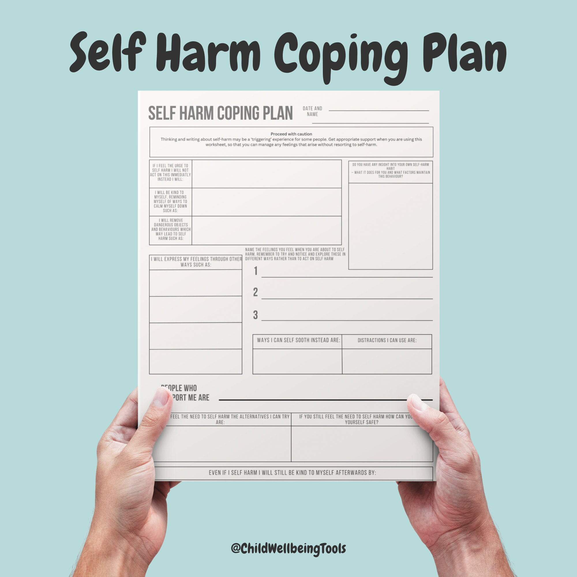 SELF HARM Coping Plan Support Help Plan DIGITAL Self Harm Coping Plan ...