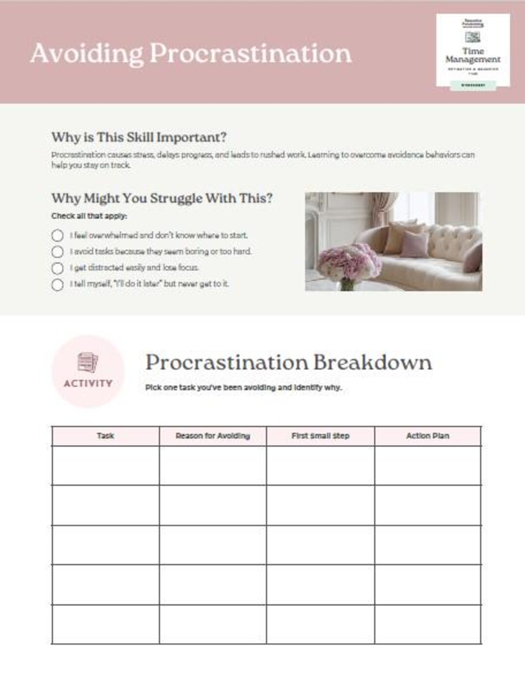 Procrastination Worksheet, Procrastination Self-help, Managing ...