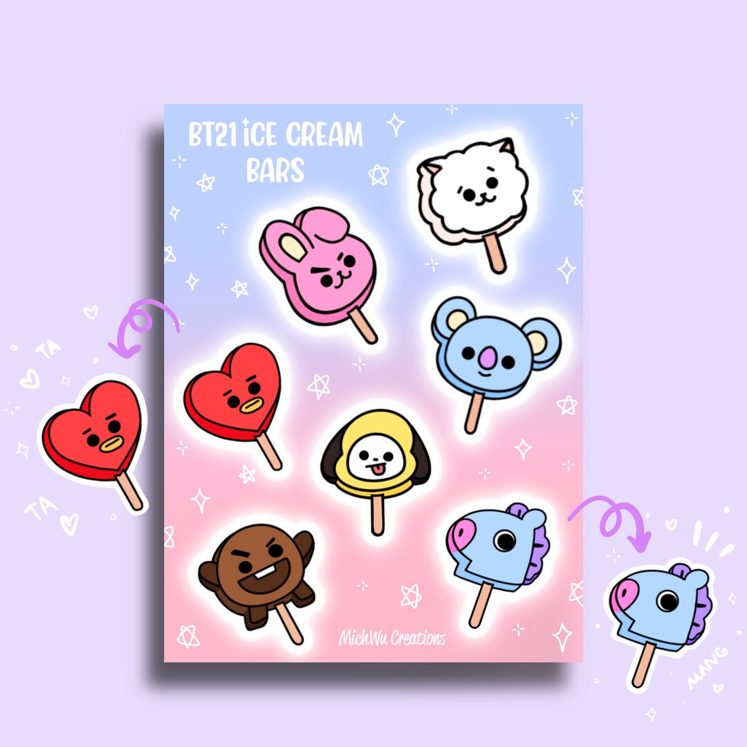BT21 BTS Old School Ice Cream Truck Popsicle Sticker Sheet | Tata | RJ ...