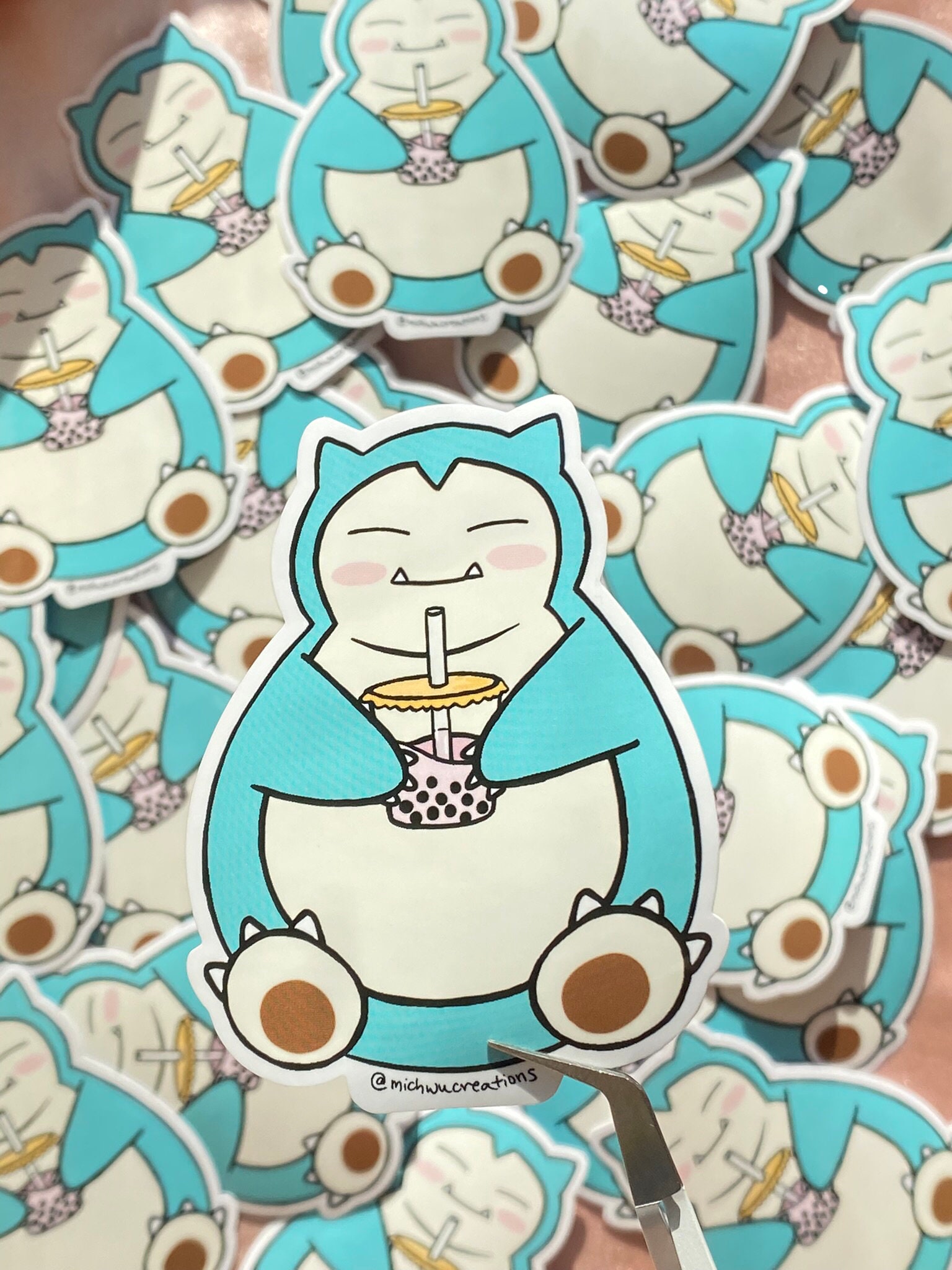 Cute Snorlax With Boba Sticker Swole-lax Weather Proof - Etsy