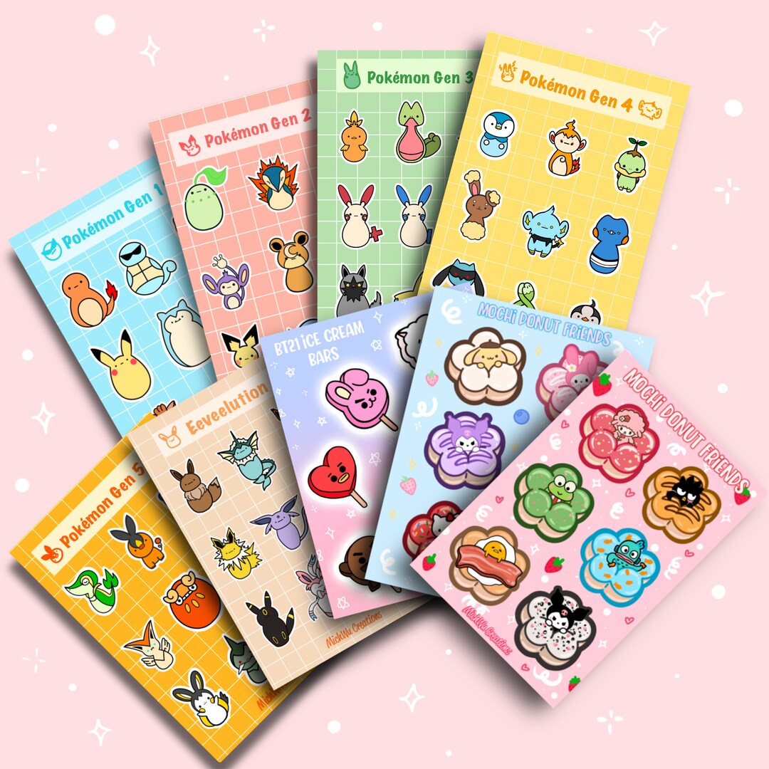 Pòkemon Sticker Sheets | Cute Cartoons | Weather Proof Vinyl Stickers ...