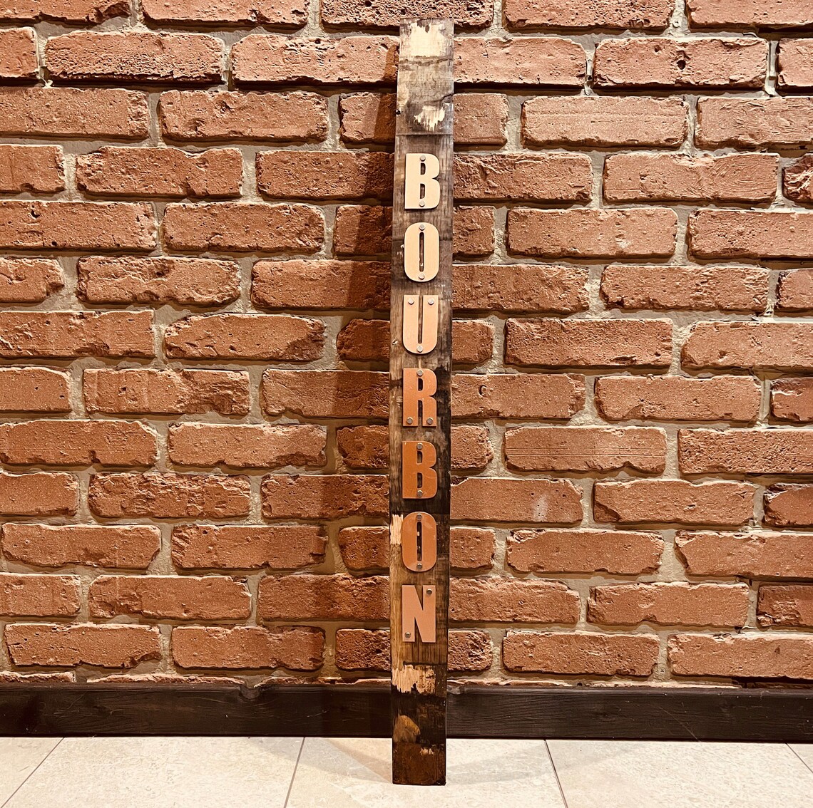 Used Bourbon Barrel Stave With Laser Cut Steel Letters Spelling Out ...
