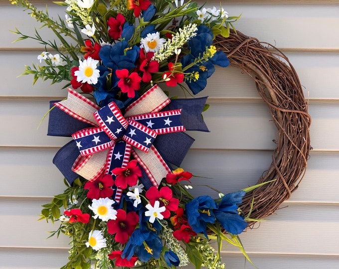 Red White & Blue Wreath, RWB Floral Wreath, Front Door Wreath, Home ...