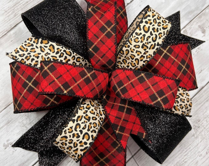Leopard Print Wreath Bow, Cheetah Wreath Bow, Swag Bow, Lantern Bow ...
