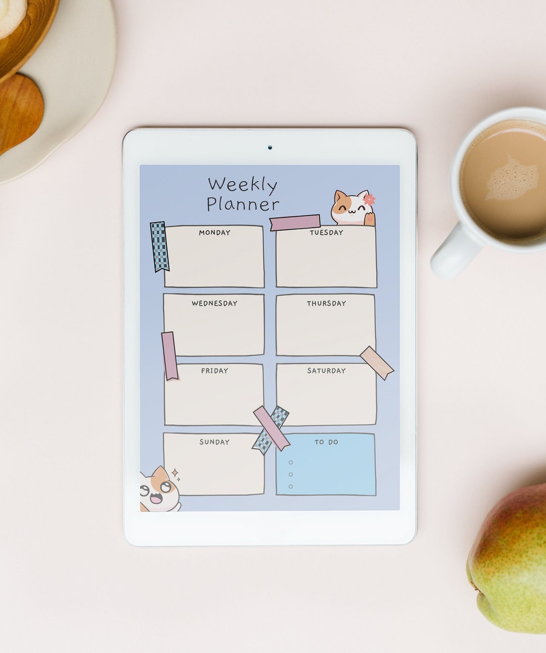 Undated Kawaii Daily Digital Planner/ Cute Digital Planner/ Kawaii ...