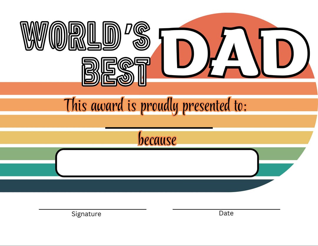 Printable World’s Best Dad Award Certificate | Instant Download ...
