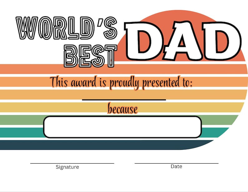 Printable World’s Best Dad Award Certificate | Instant Download ...