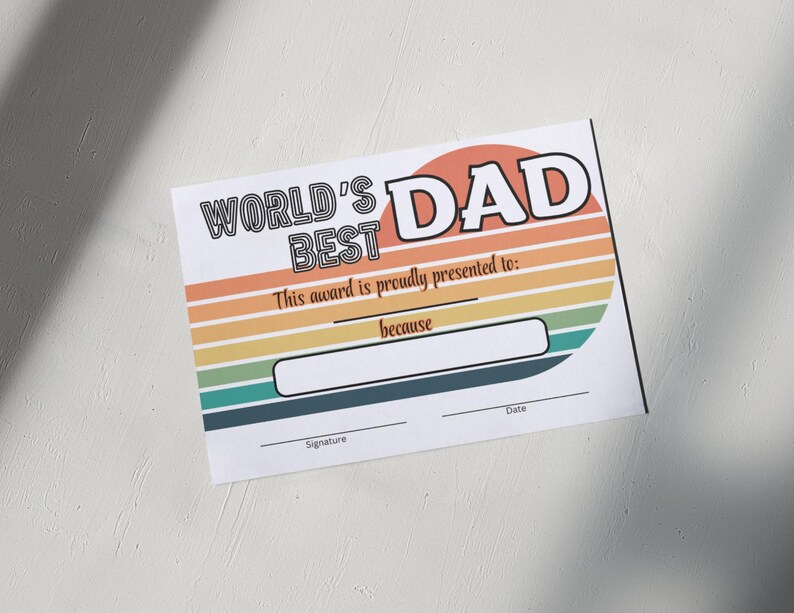 Printable World’s Best Dad Award Certificate | Instant Download ...