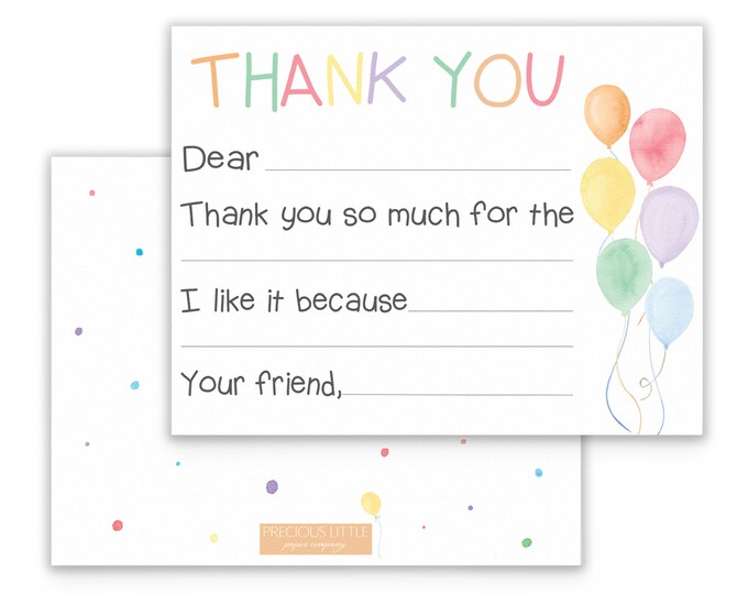 Kids Fill in the Blank Thank You Cards | Colorful Thank You ...